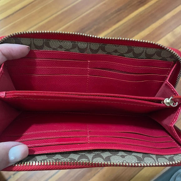 Coach | Bags | Coach Cherry Red Leather Zip Wallet | Poshmark